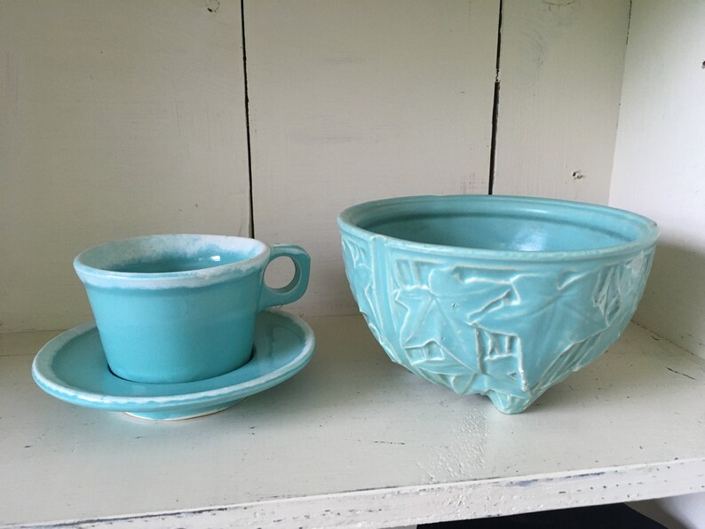 Aqua McCoy matte glaze hanging planter turquoise unmarked | Etsy