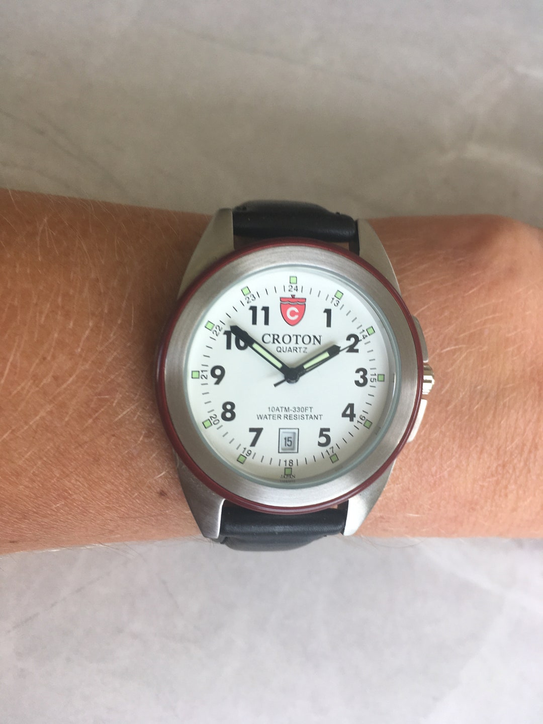 Croton Men's Watch Vintage 90s Red Black Leather Strap Japan Quartz ...