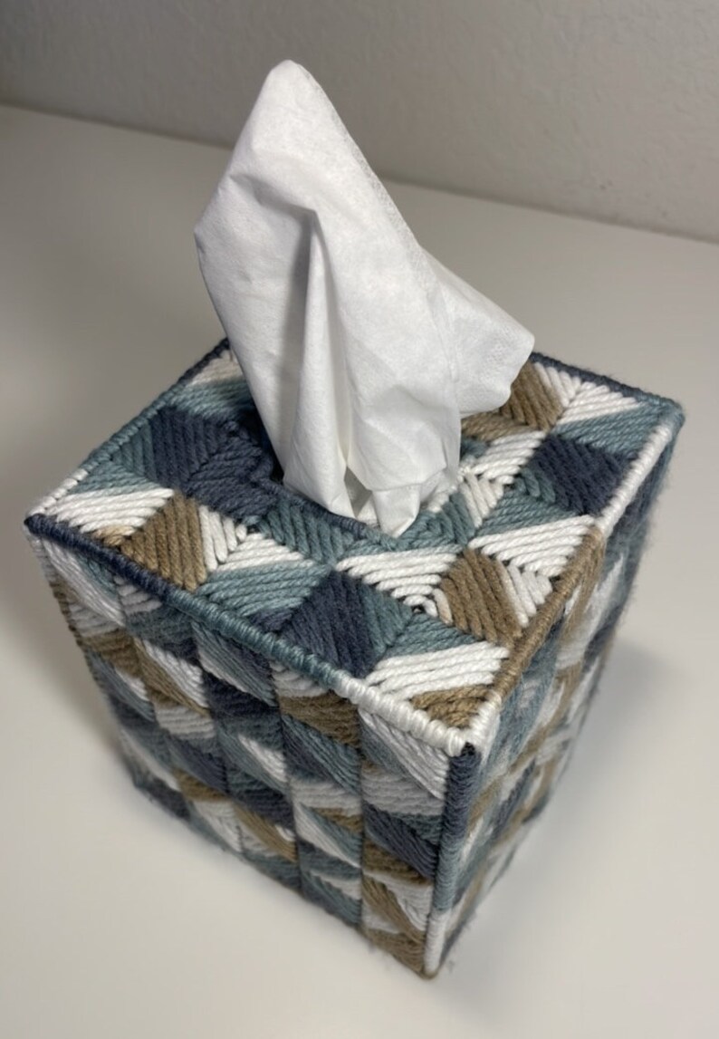 Plastic Canvas Handmade in the USA Patriot Tissue Box Cover White Blue ...