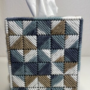 Plastic Canvas Handmade in the USA Patriot Tissue Box Cover White Blue ...