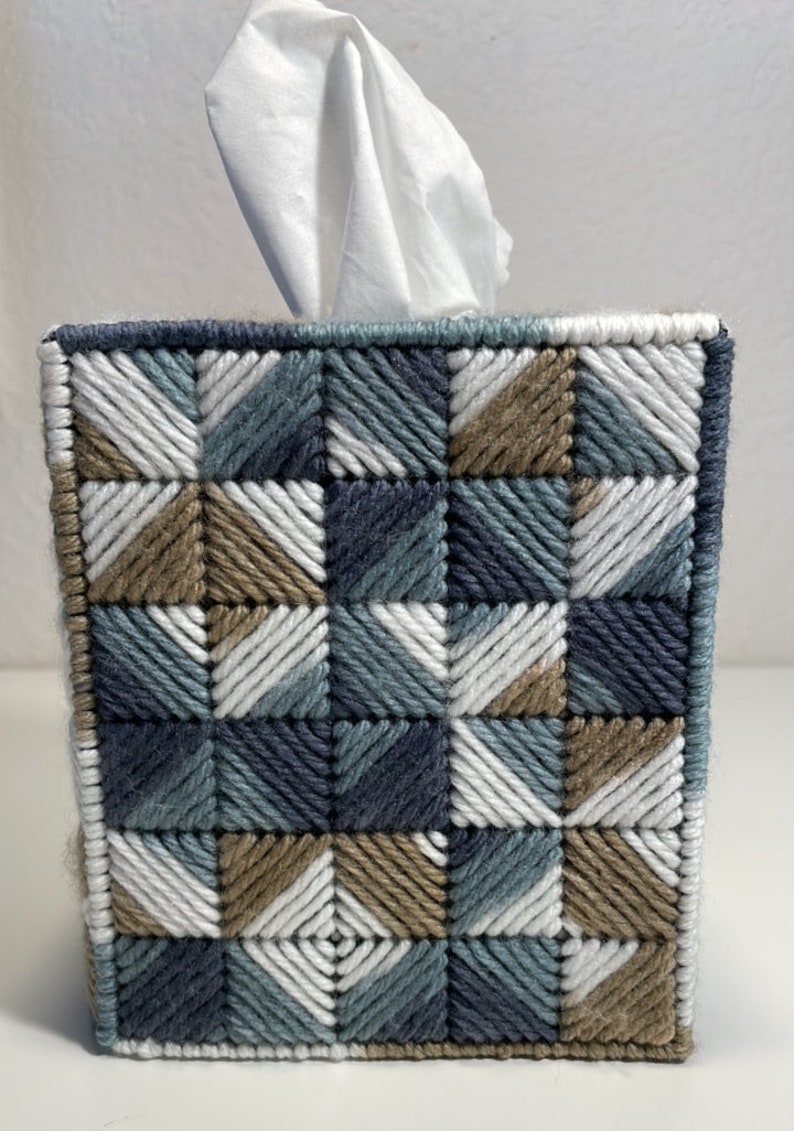 Plastic Canvas Handmade in the USA Patriot Tissue Box Cover White Blue ...