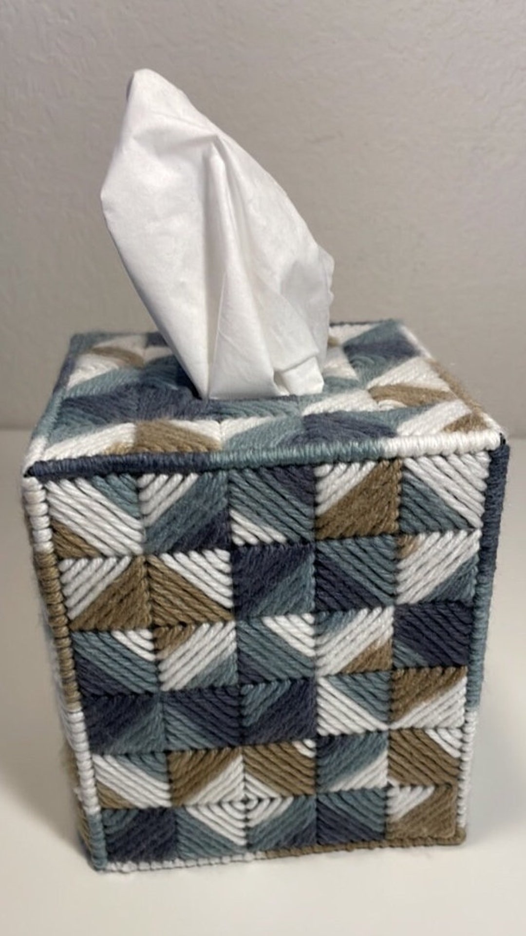 Plastic Canvas Handmade in the USA Patriot Tissue Box Cover White Blue ...