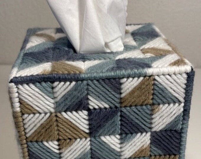 Plastic Canvas Handmade in the USA Patriot Tissue Box Cover White Blue ...