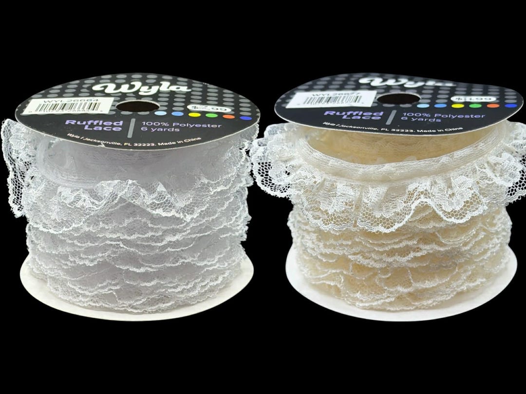 Wyla Soft Delicate Narrow Ruffle Lace Trim 1.1" Wide 6 Yards per Spool ...