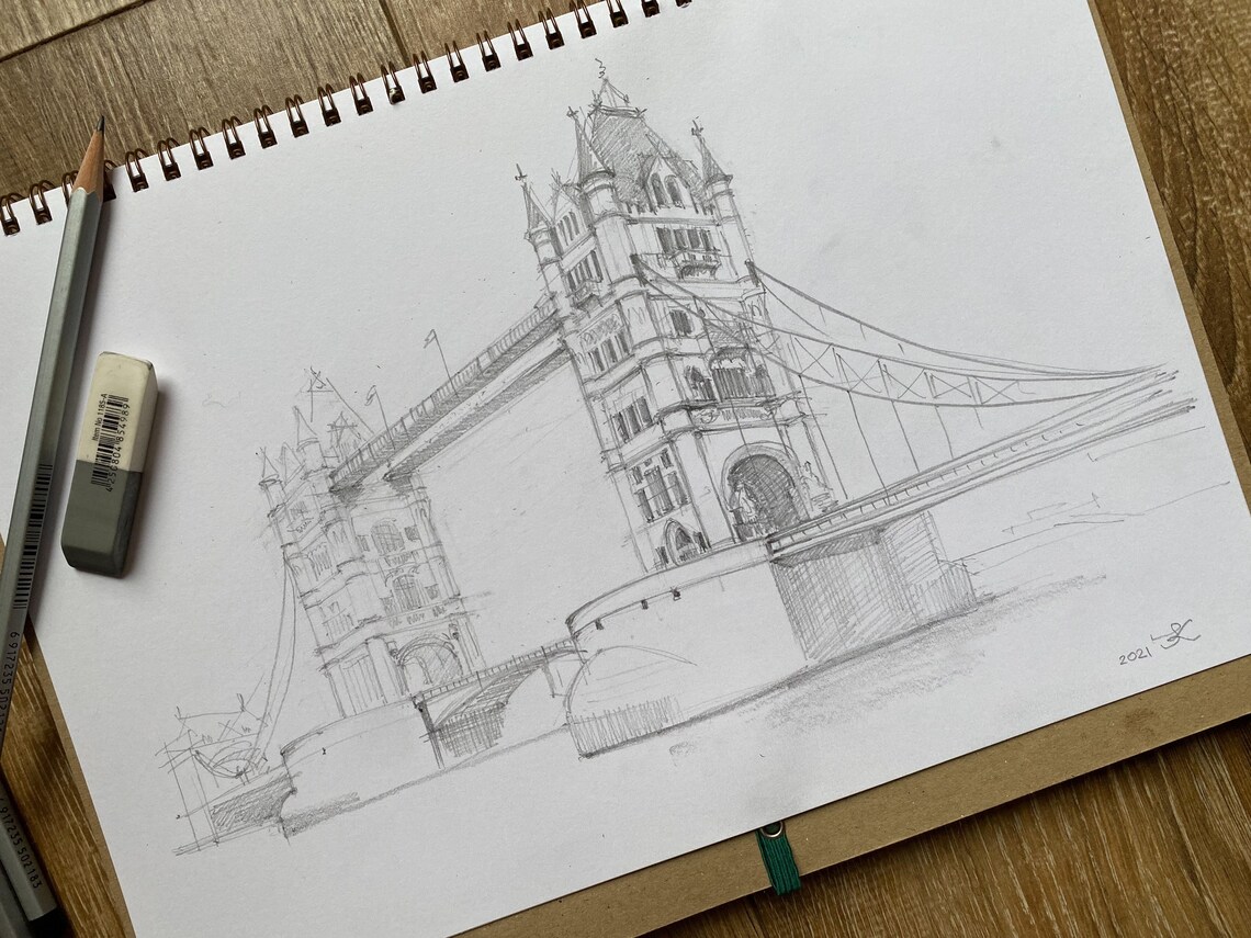London Pencil Sketch England Art Print Tower Bridge Poster / - Etsy