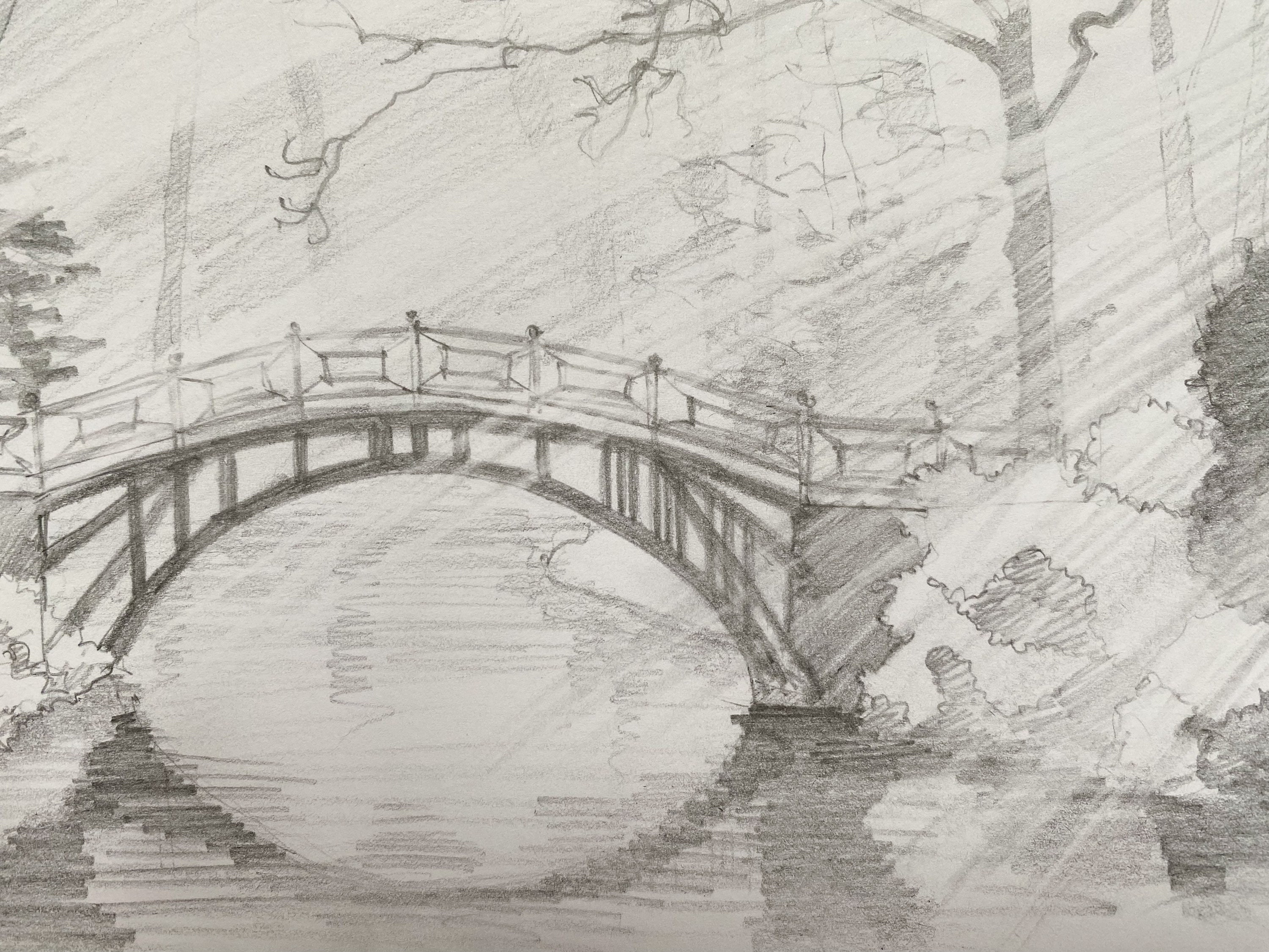 Original Pencil Sketch Bridge Drawing Handdrawn Sketch - Etsy