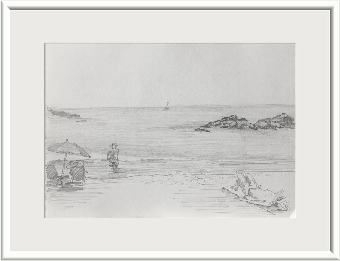 Buy Original Pencil Sketch of a Seascape / Drawing Hand Drawn Online in ...