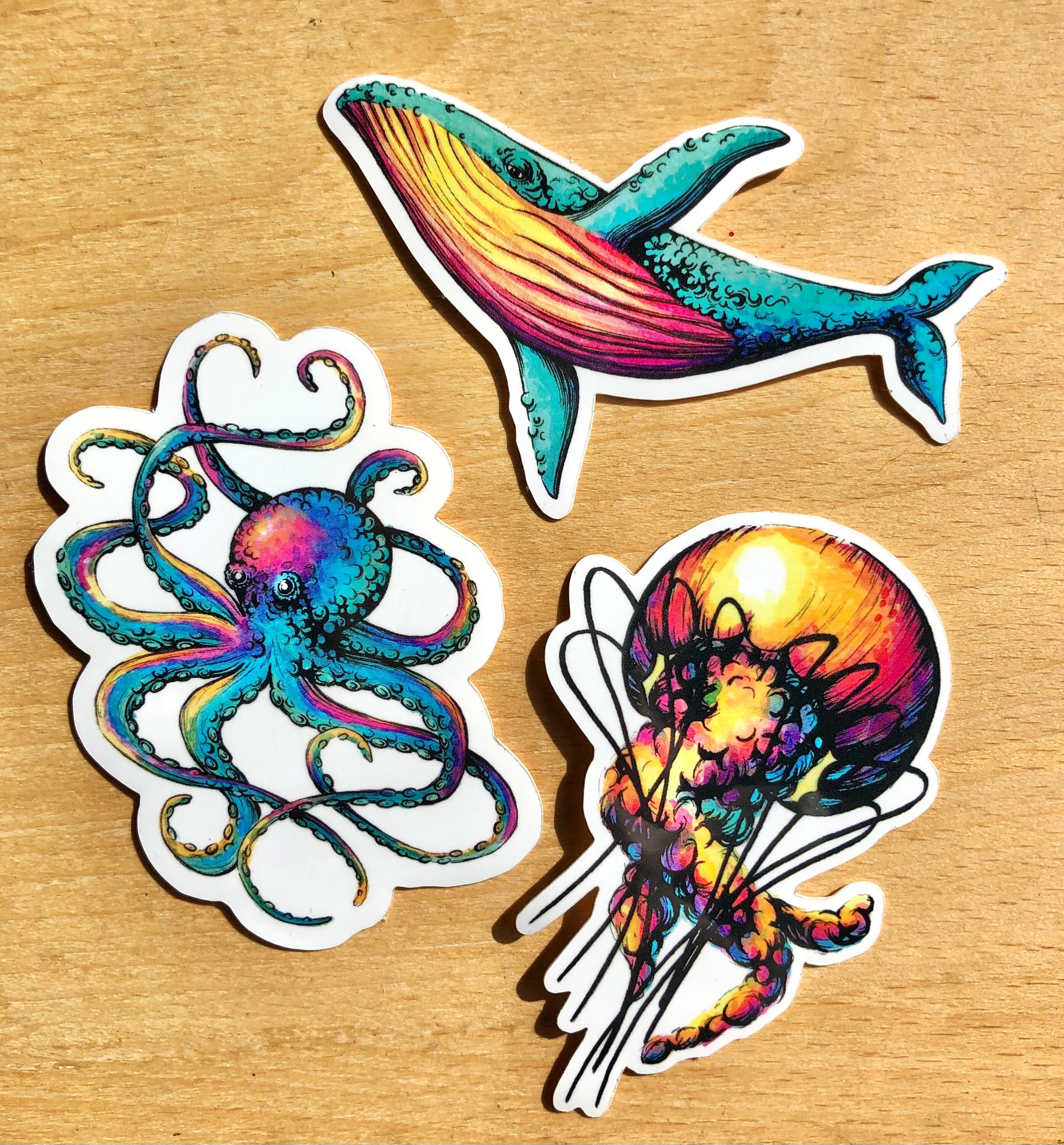 STICKER 3-PACK Sea Creatures - Etsy