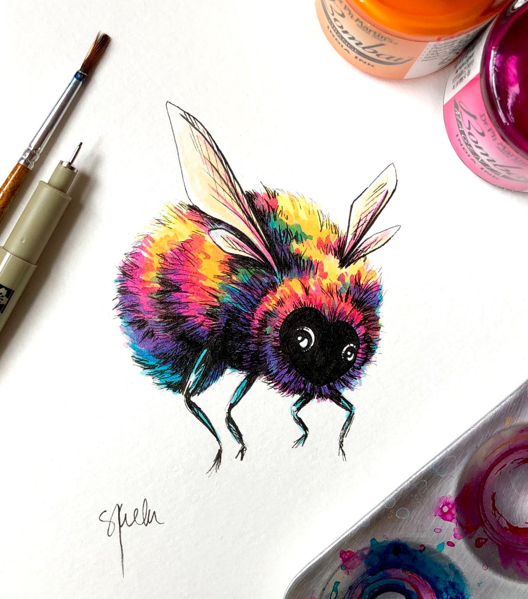 ART PRINT Hand Signed: Rainbow Bumblebee - Etsy