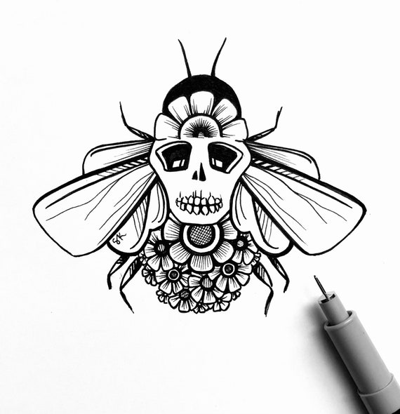 ART PRINT Skull Bee | Etsy
