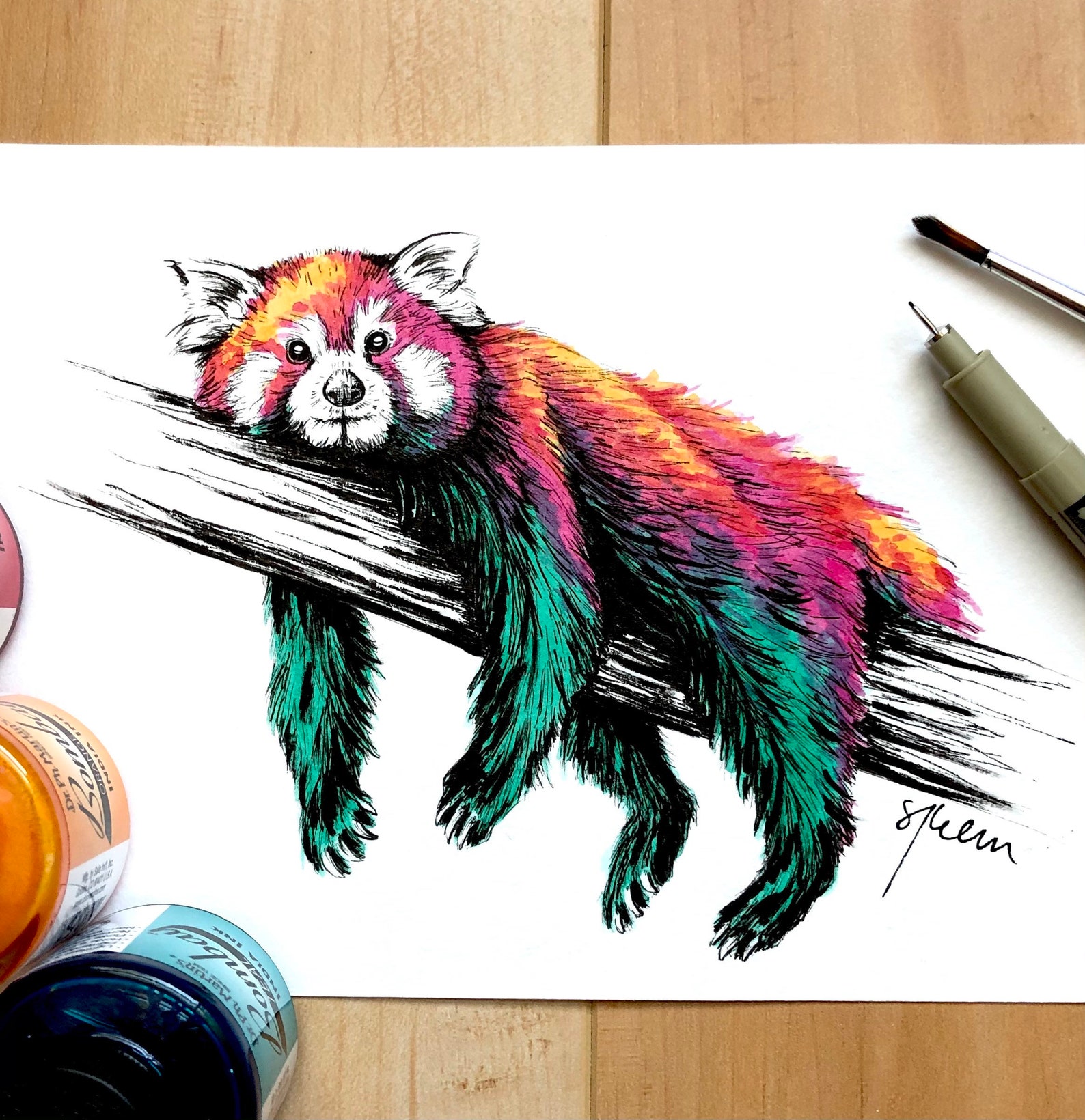 ORIGINAL Pen & Ink Drawing Red Panda | Etsy