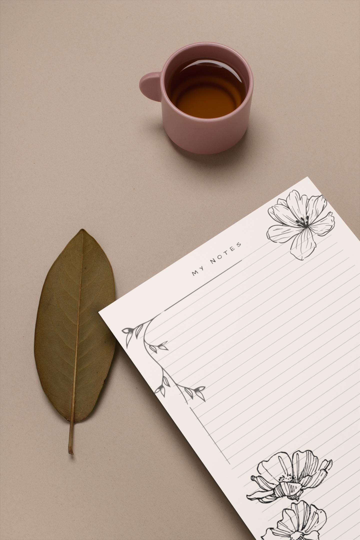 Notes Pages Floral, Writing Paper, Blank Notes, Study Note Template ...