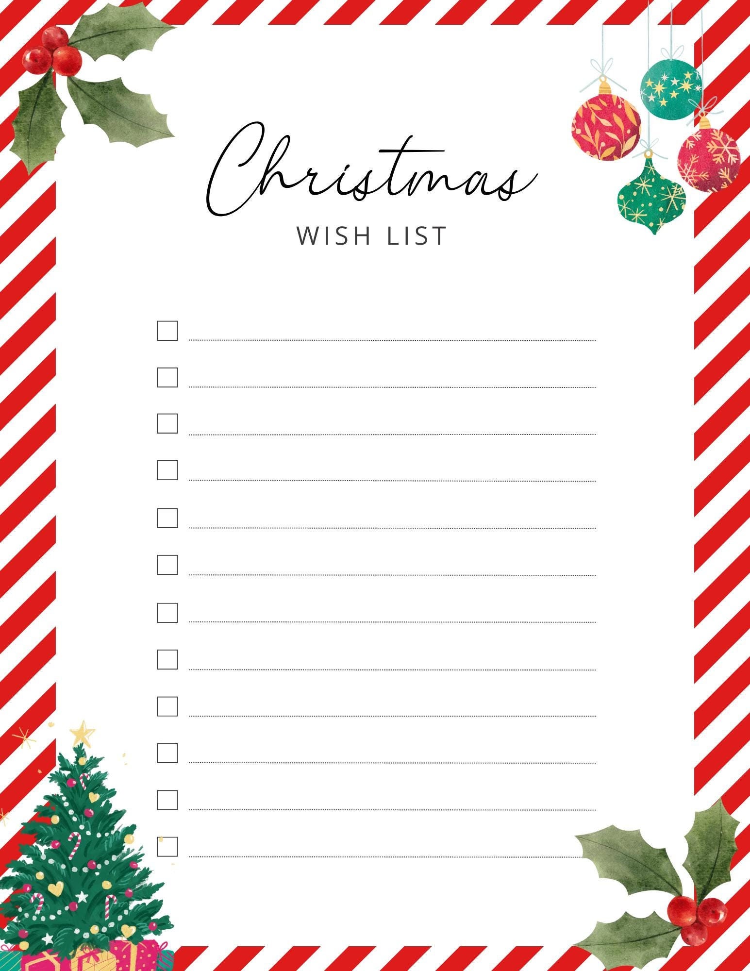Printable Christmas List, Christmas Wish List, Christmas Gift List ...