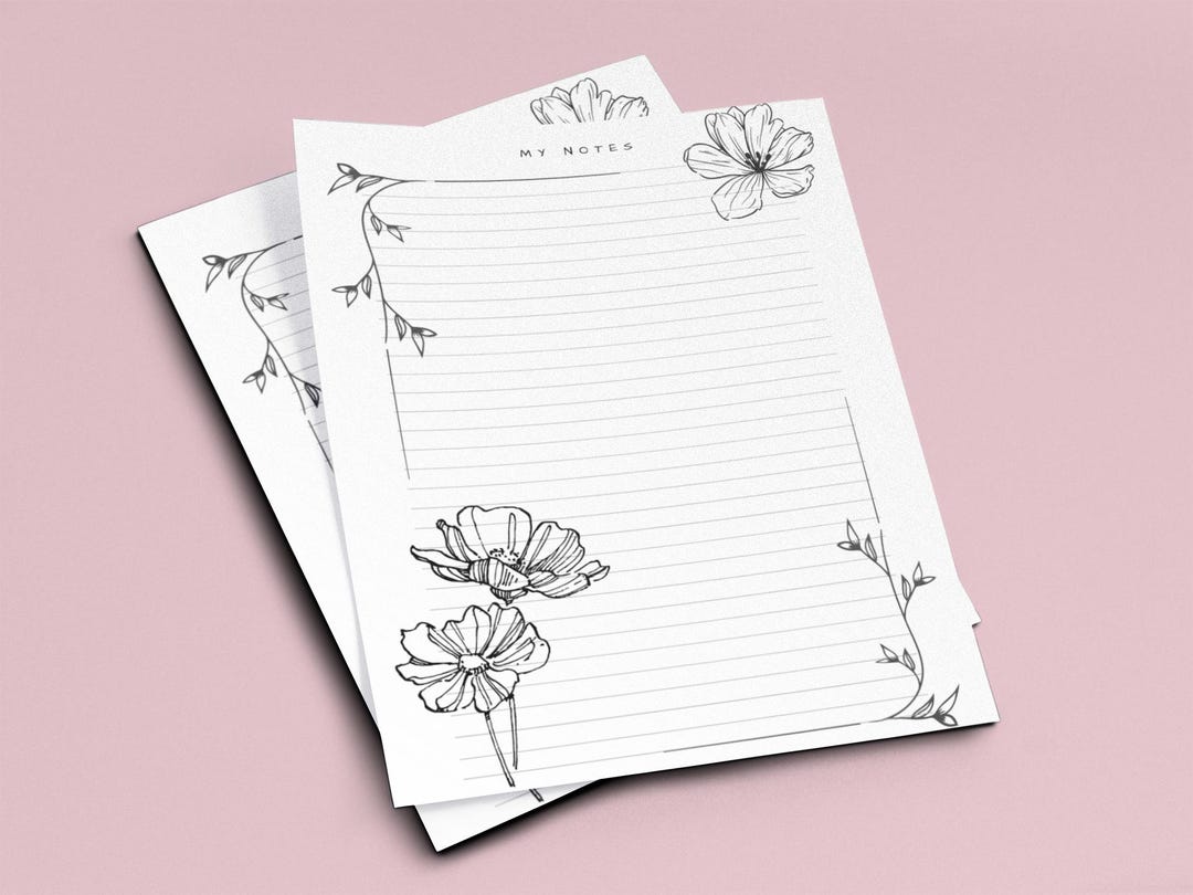 Notes Pages Floral, Writing Paper, Blank Notes, Study Note Template ...