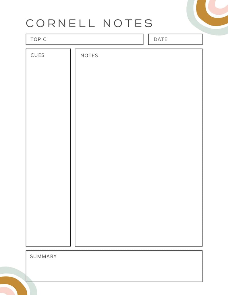 Cornell Notes Printable Note Page I US Letter & A4 (digital Download ...
