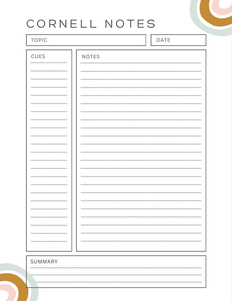 Cornell Notes Printable Note Page I US Letter & A4 (digital Download ...