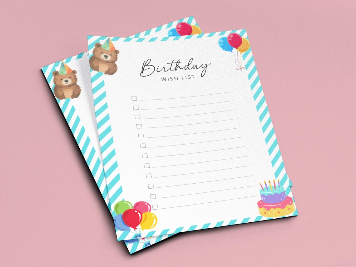 Printable Birthday List, Birthday Wish List, Birthday Gift List ...