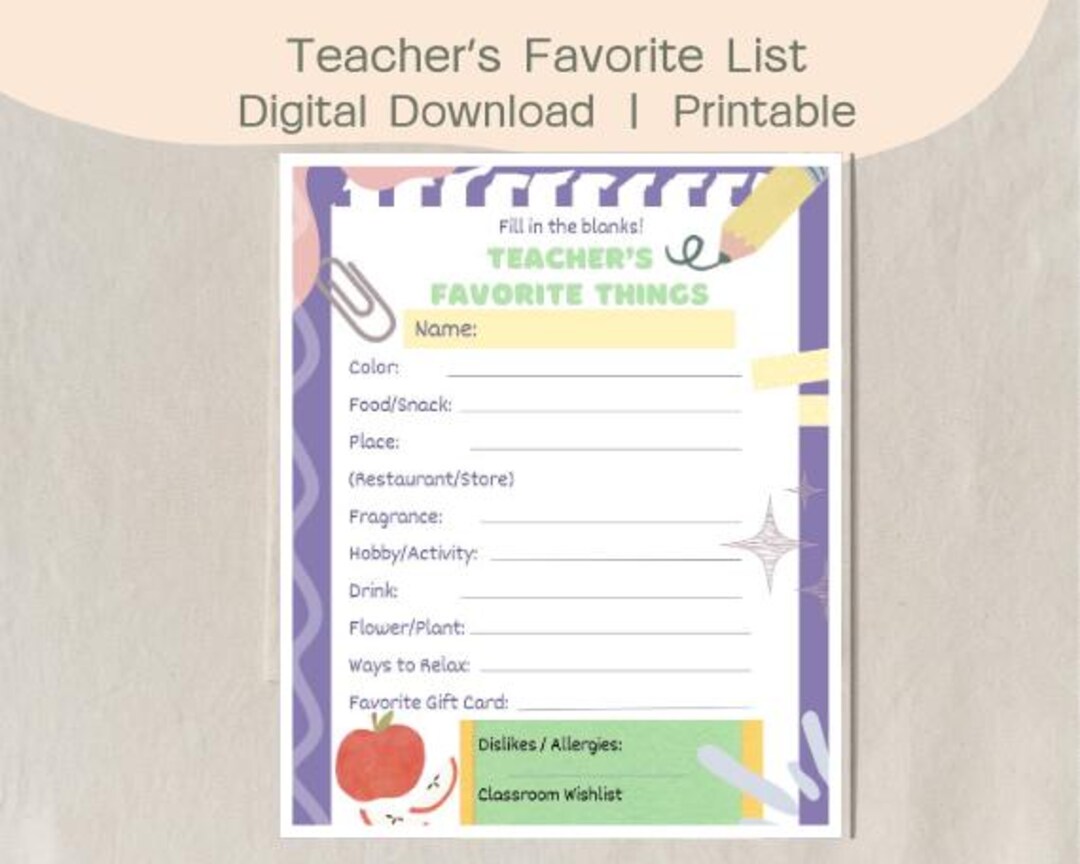 Christmas Teacher Favorite List Teacher Appreciation Day List Teacher ...
