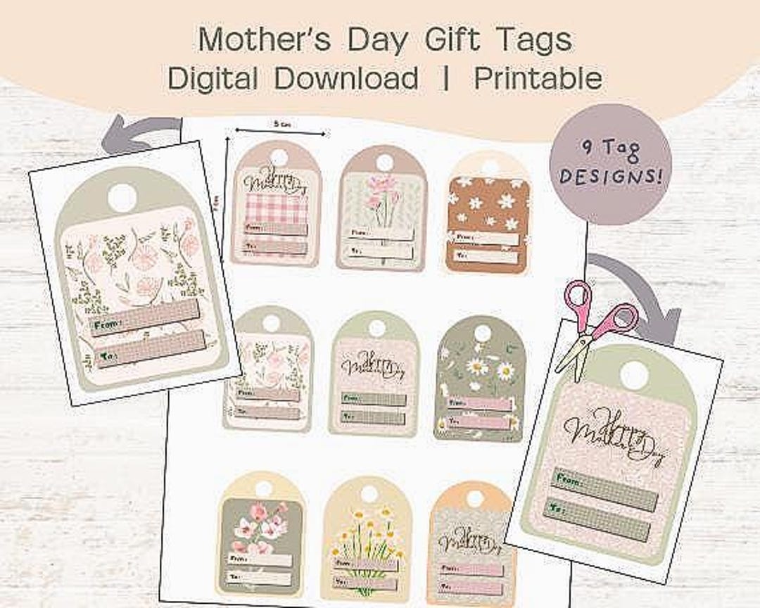 Happy Mother's Day Printable Tags, Modern Printable Mothers Day Gift ...