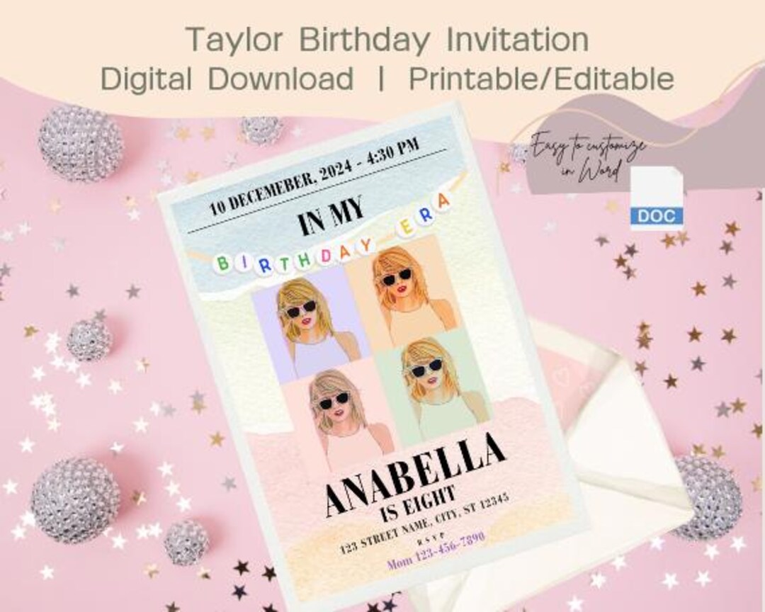 Swifty Birthday Invitation | Editable Taylor Birthday Party Invitation ...