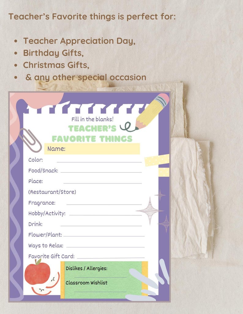 Christmas Teacher Favorite List Teacher Appreciation Day List Teacher ...