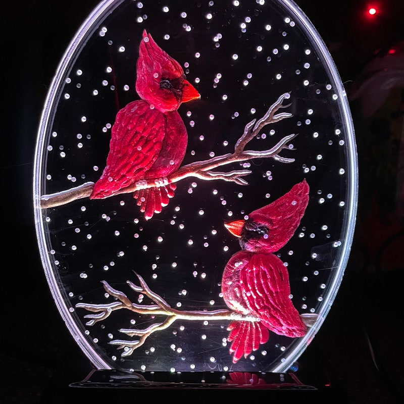 Cardinal Stained Glass Lamp - Etsy