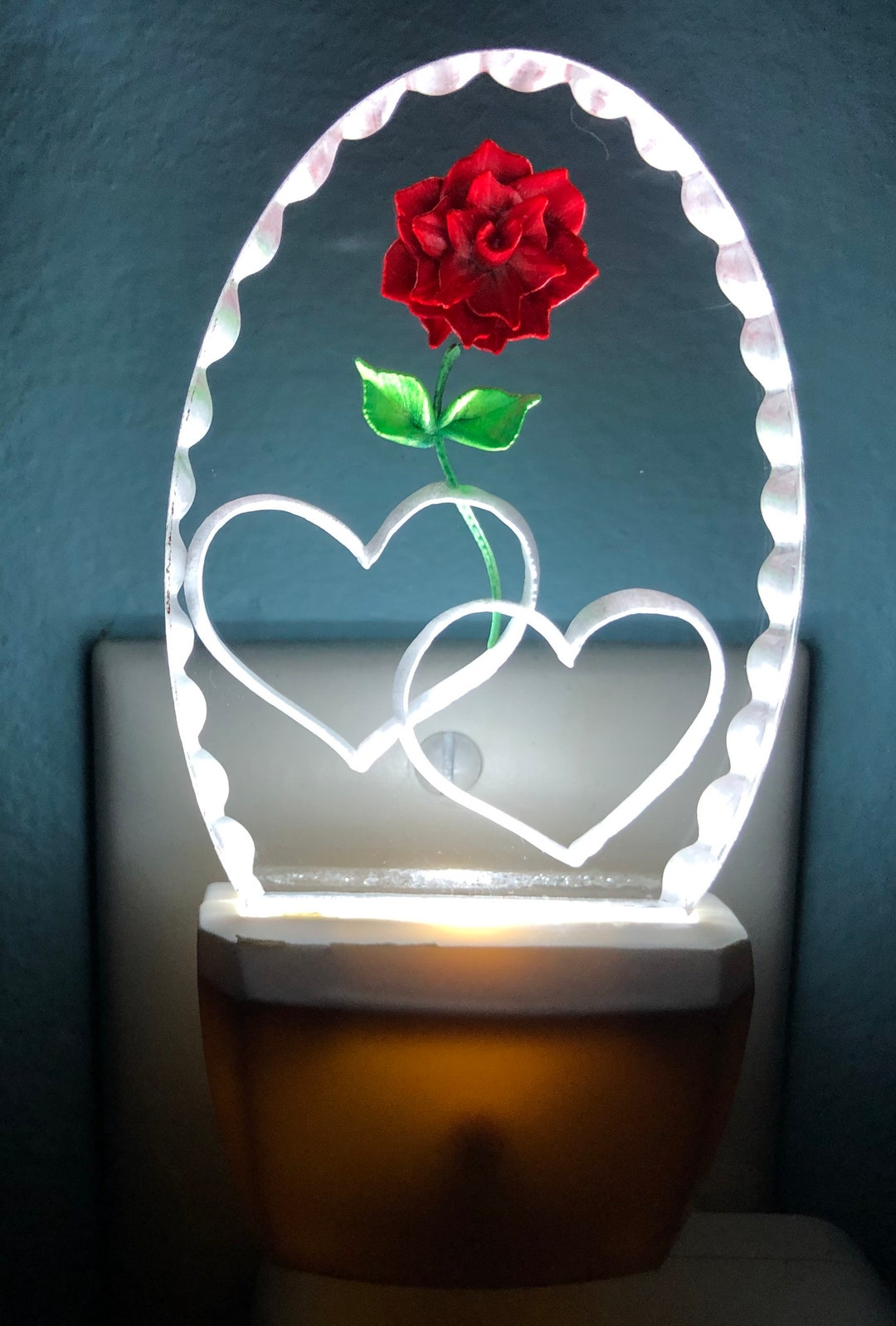 Double Hearts and Rose Night Light - Etsy