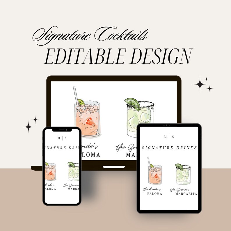 Signature Cocktails Sign, Modern Minimalistic Wedding Template ...