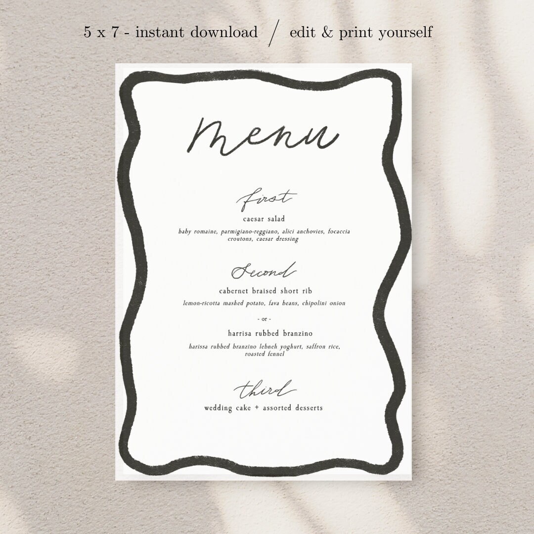 Menu, French Inspired Wedding Menu Template, Printable, Corjl Instant ...