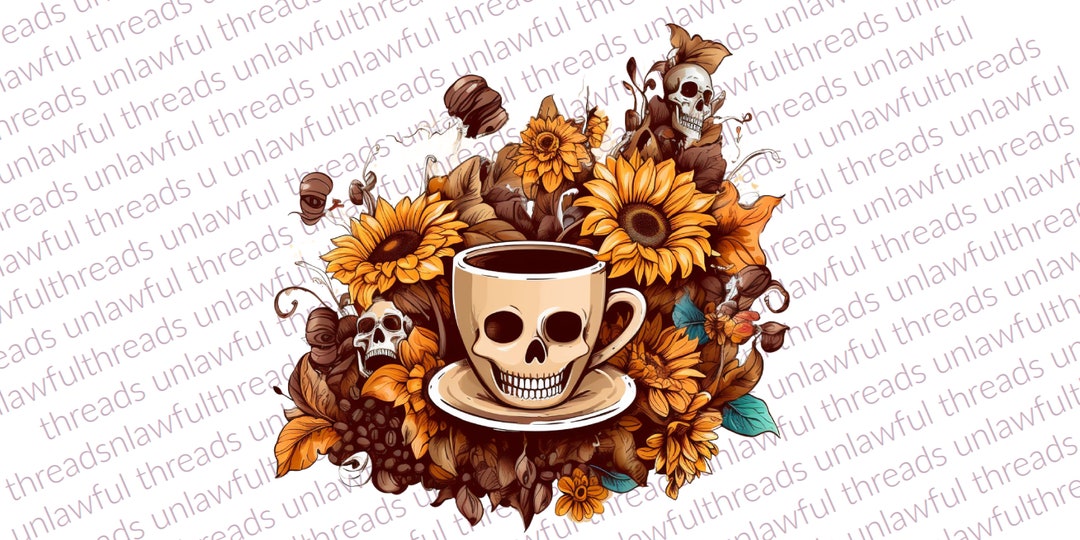 Sunflowers Skulls Coffee Png Transparent Background 3600x3600 - Etsy