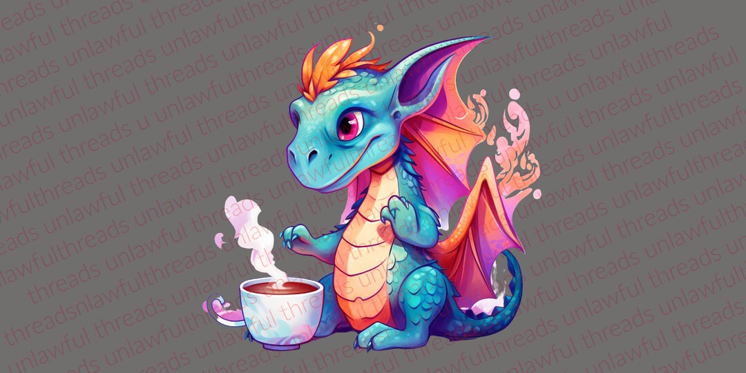 Dragon Drinking Coffee Clear Png Files 3600x3600 - Etsy