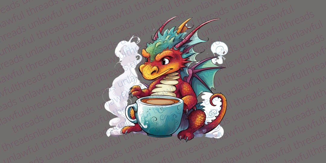 Dragon Drinking Coffee Clear Png Files 3600x3600 - Etsy