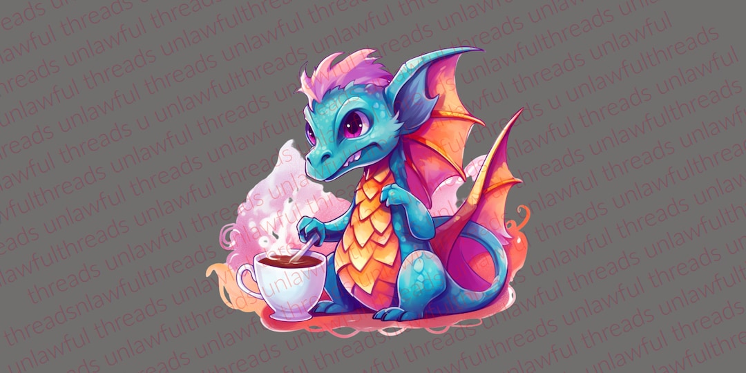 Dragon Drinking Coffee Clear Png Files 3600x3600 - Etsy