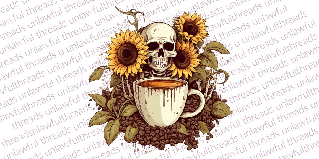 Sunflowers Skulls Coffee Png Transparent Background 3600x3600 - Etsy