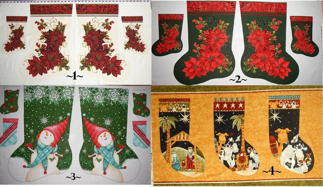 FOUR OPTIONS Christmas Stockings Panel Fabric Santa Snowman Children ...