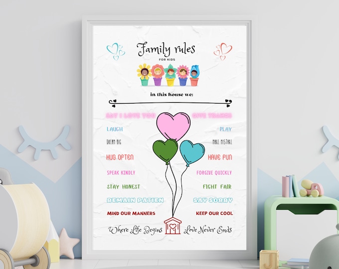 Family Rules | House Rules for Kids | Family Values | Kids Wall Art ...