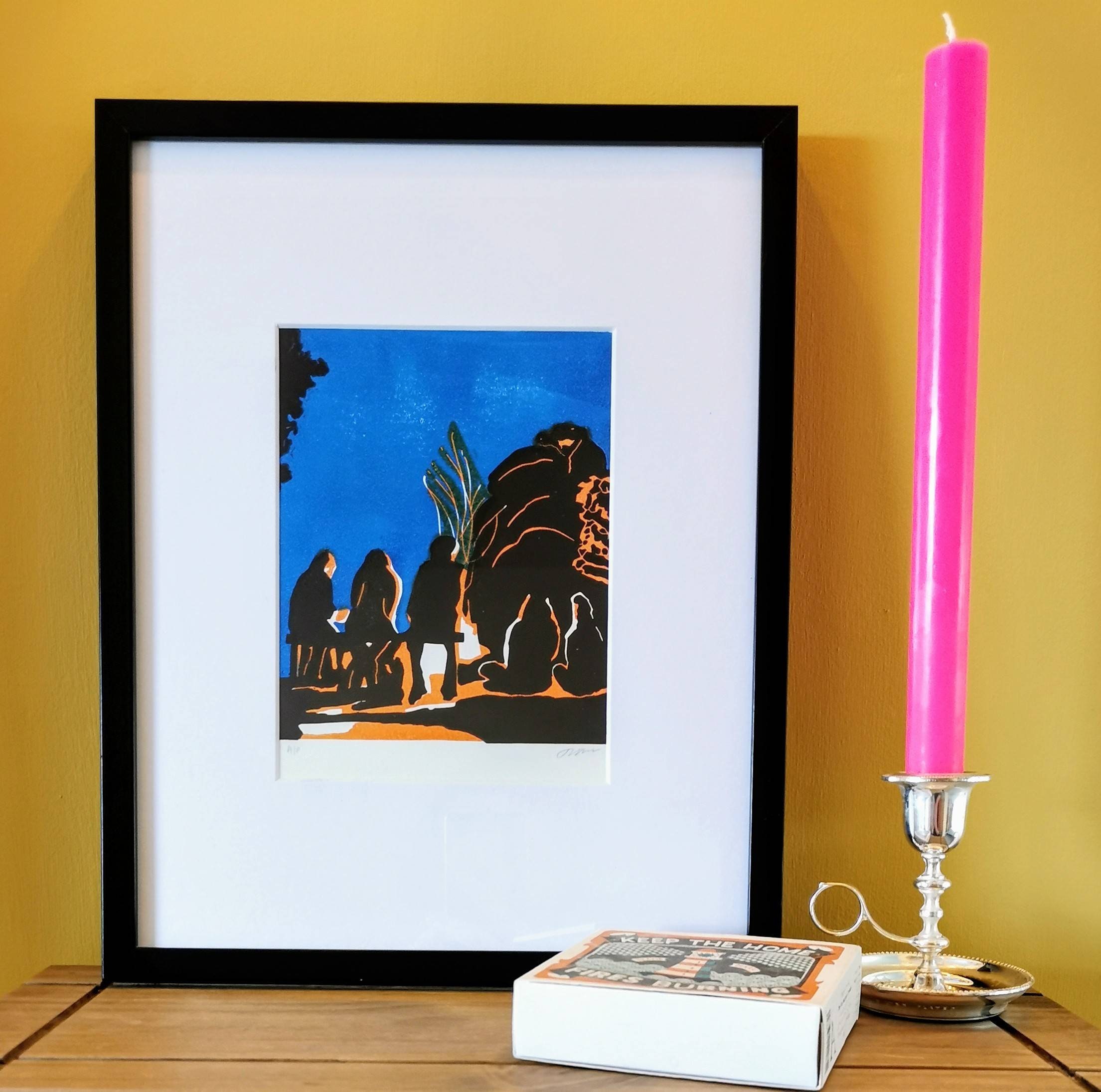 Bonfire Campfire Linocut Print Handprinted Fire Storytelling - Etsy