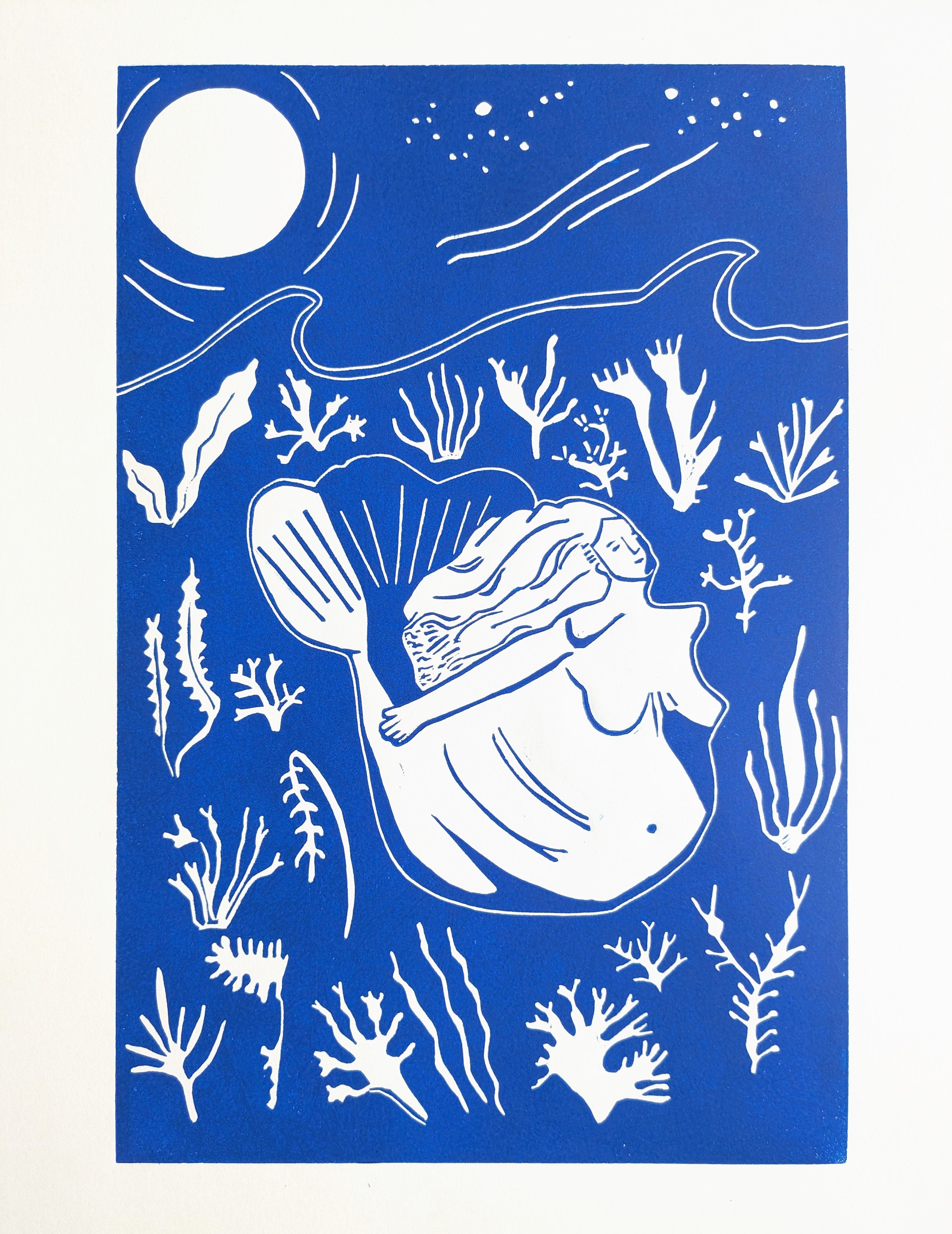 Mermaid Sedna Linocut Print: Inuit Goddess of the Sea, A3 Handmade Art ...