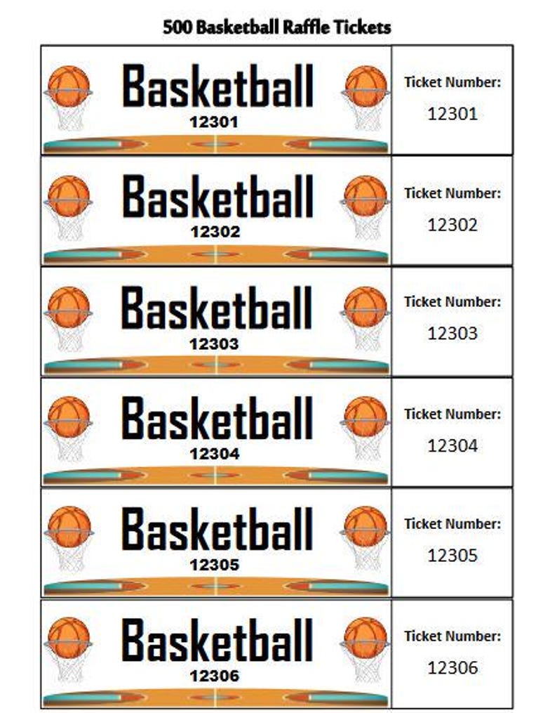 500 Basketball Raffle Tickets, Printable Numbered Raffle Game ...