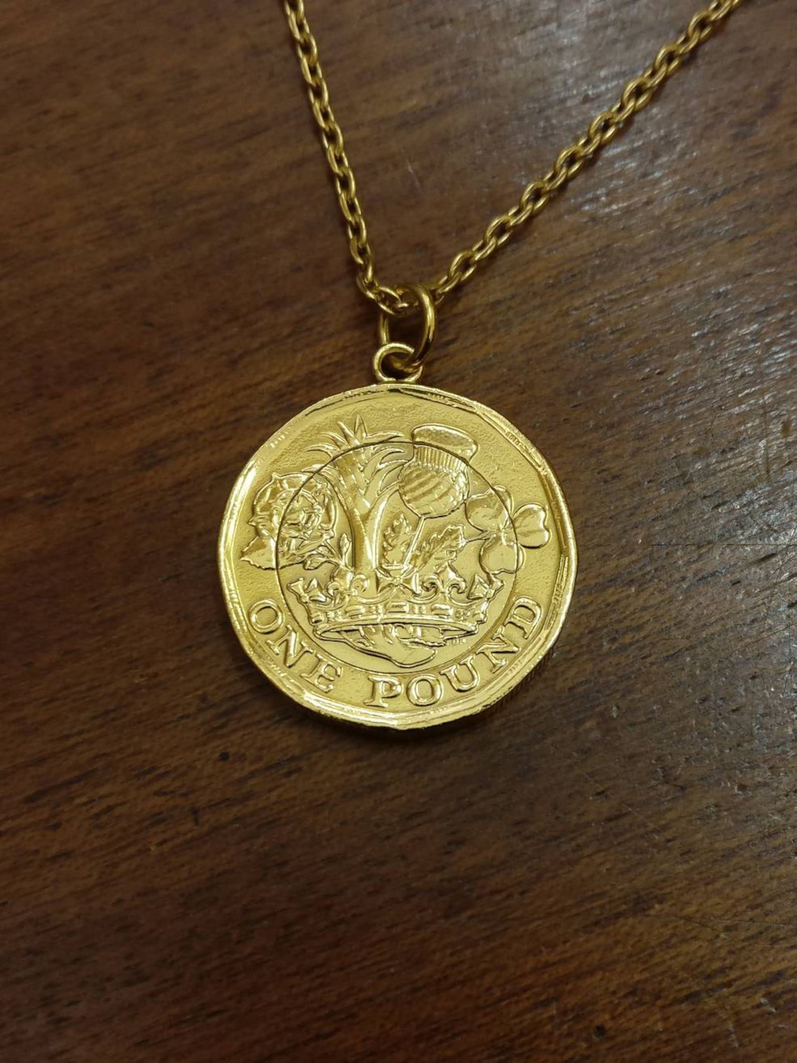 One Pound - Gold Plated Coin Necklace (new Design) - Etsy UK