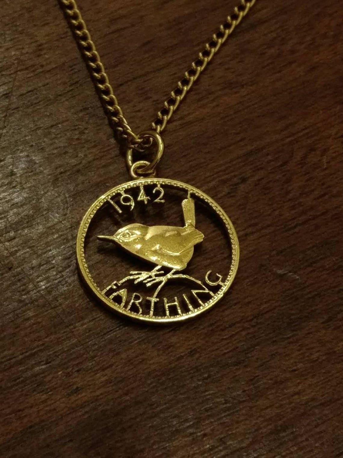 1942 Wren Farthing Cut Out Coin Necklace | Etsy