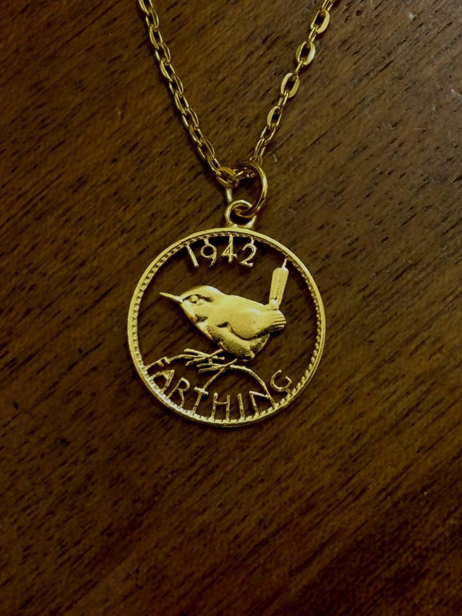 1942 Wren Farthing Cut Out Coin Necklace | Etsy