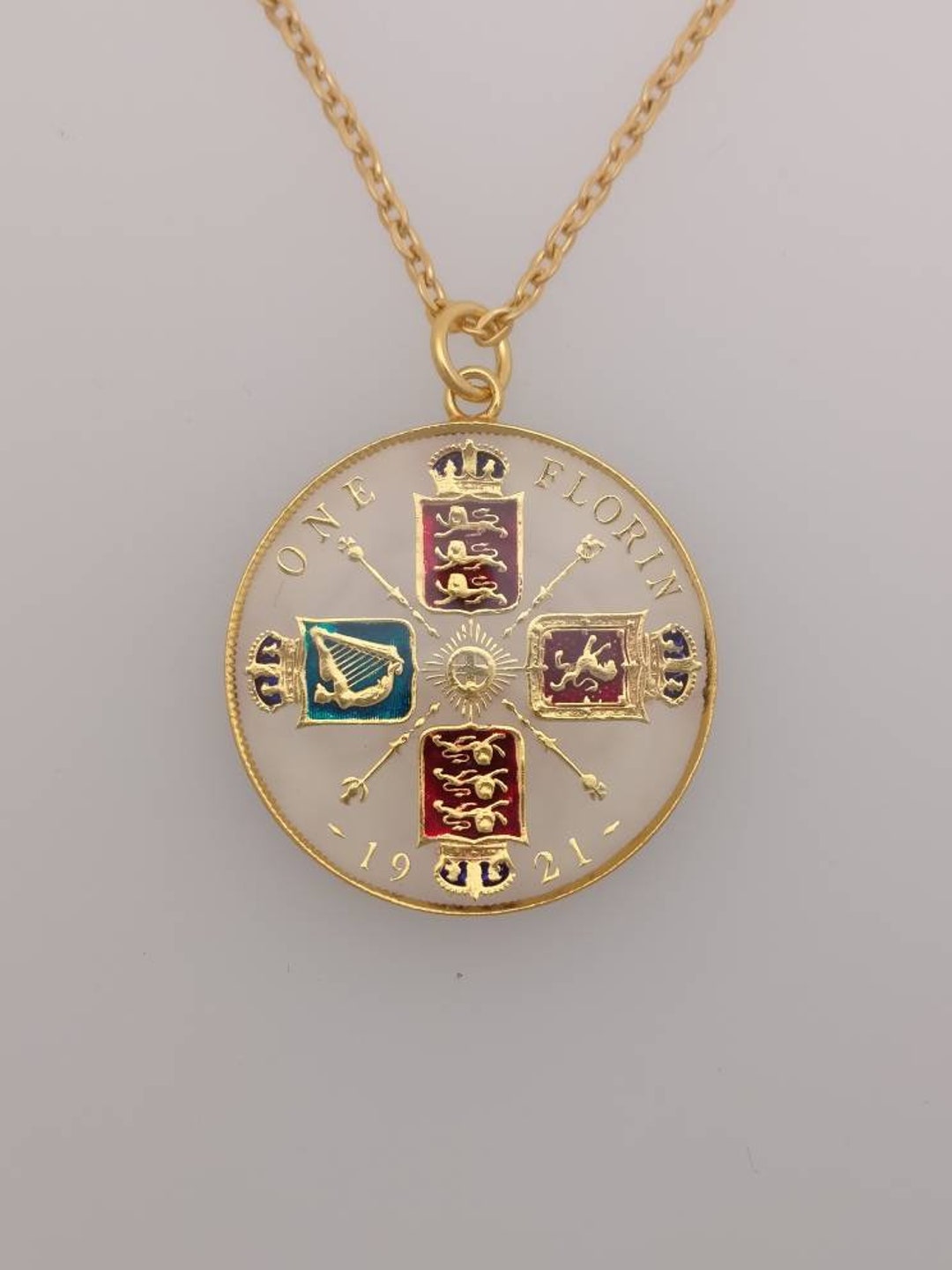 1921 George V Florin - Enamelled Coin Necklace - Etsy