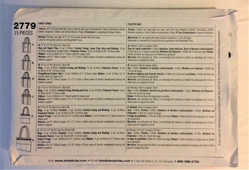 New Simplicity Pattern #2779 Girls Bags - Etsy