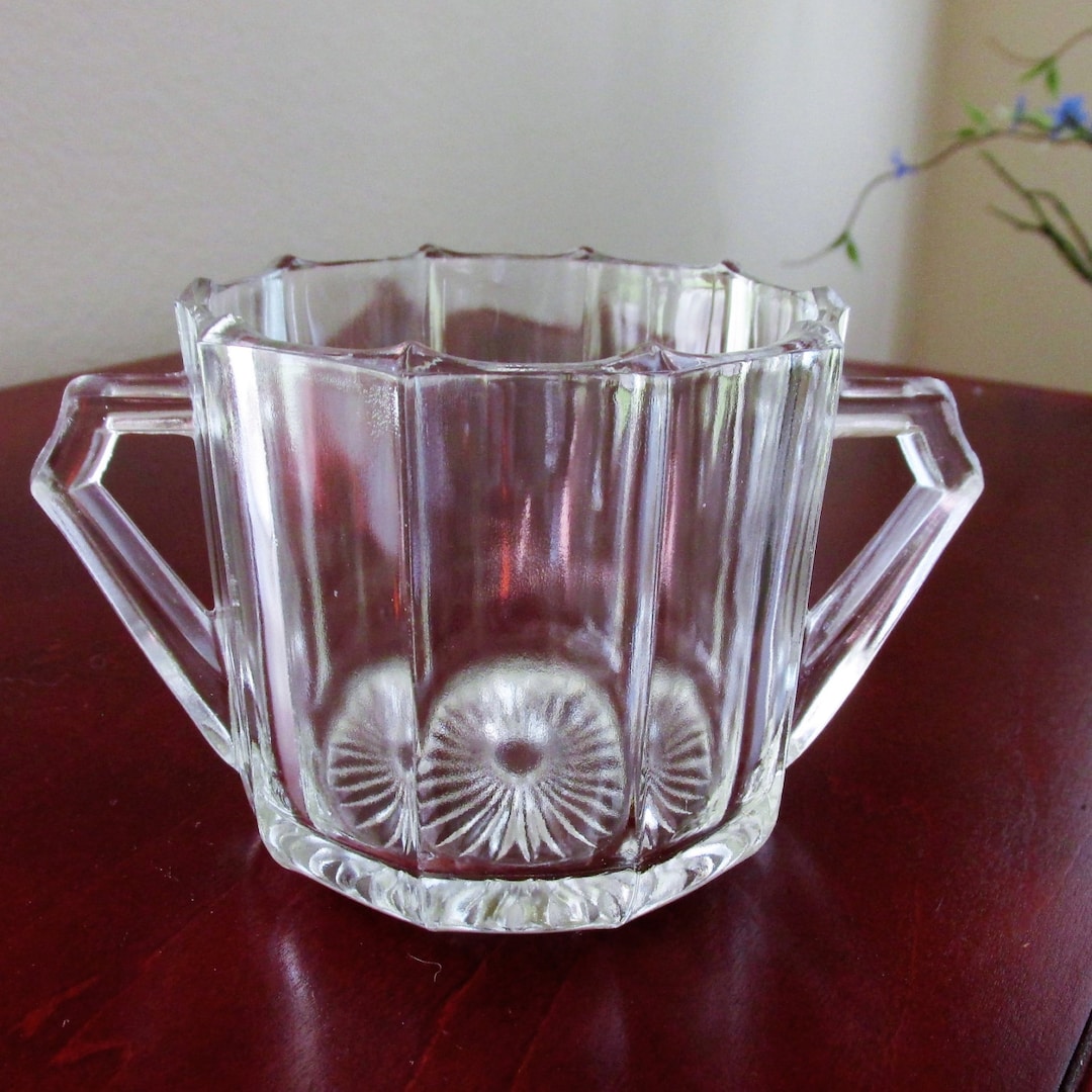 Vintage 'mayflower Clear' Pressed Glass Open Sugar Bowl With Ribbed ...
