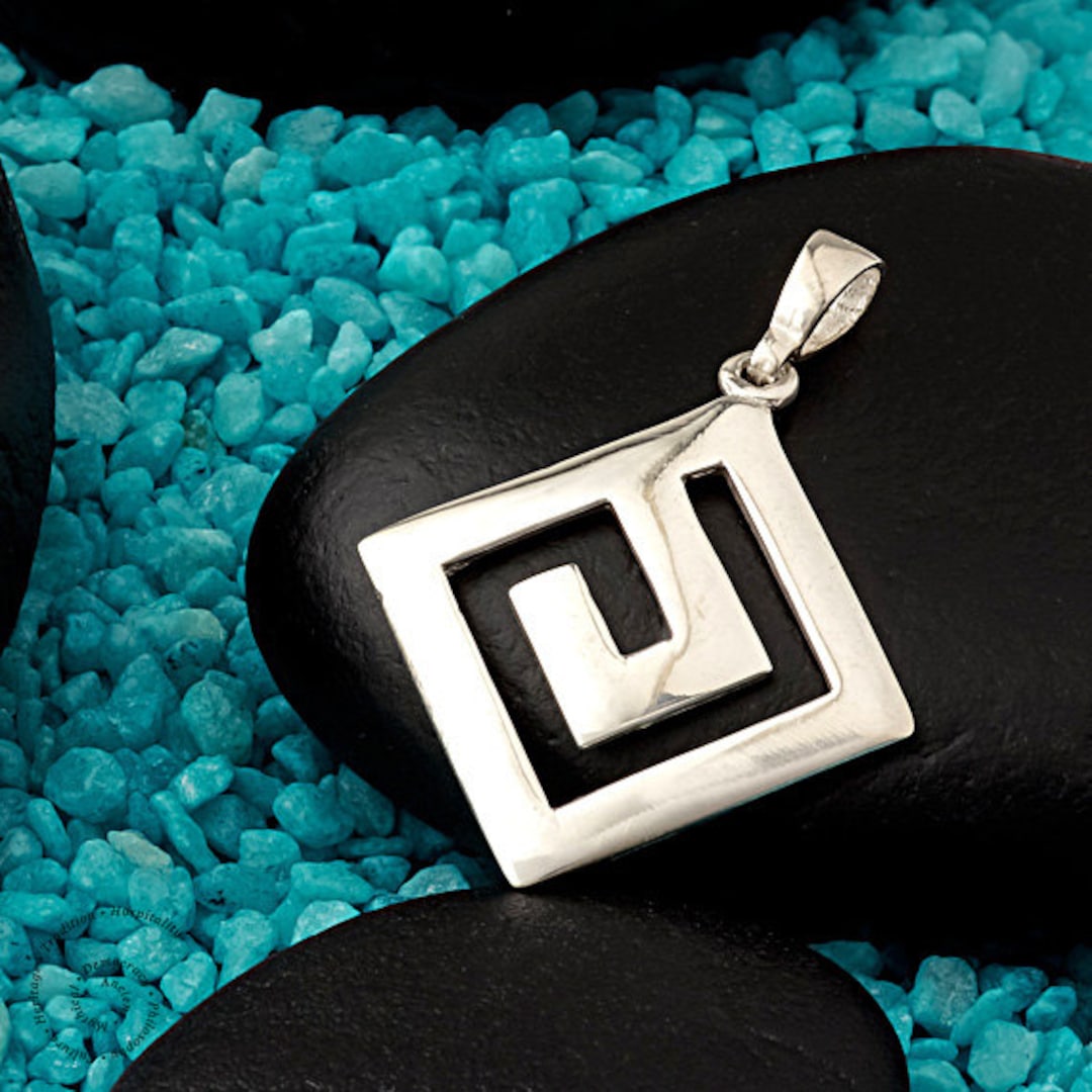 Rhombus Shaped Meander Pendant, Sterling Silver Pendant, Greek Key ...