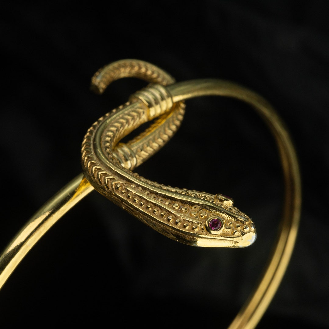 Gold Plated Snake Bangle Bracelet: Sterling Silver 925, Zircon Stones ...