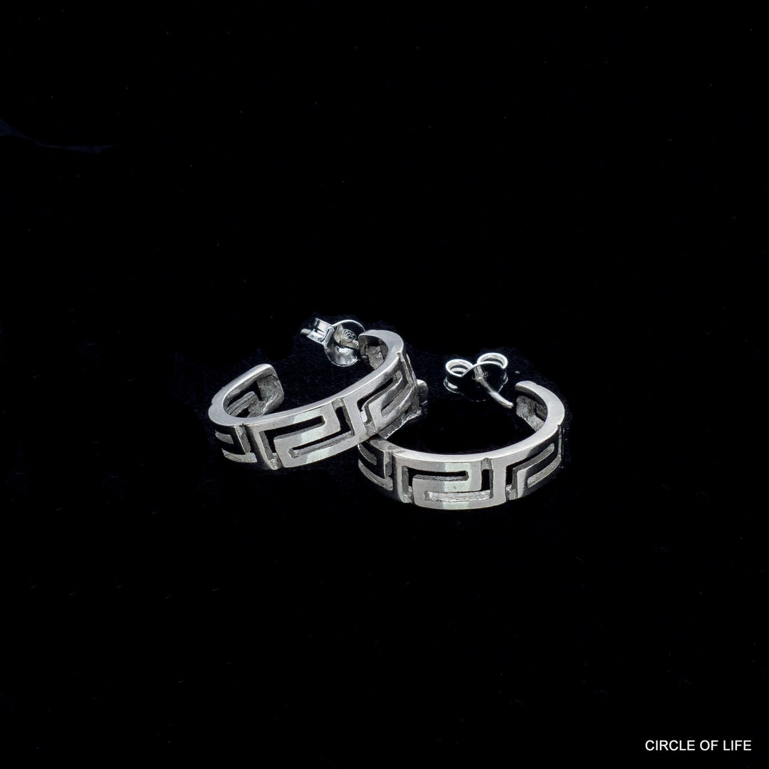 Silver Meander Hoops,silver Meander Earrings,silver Greek Earrings,silver Greek Key Hoops - Etsy