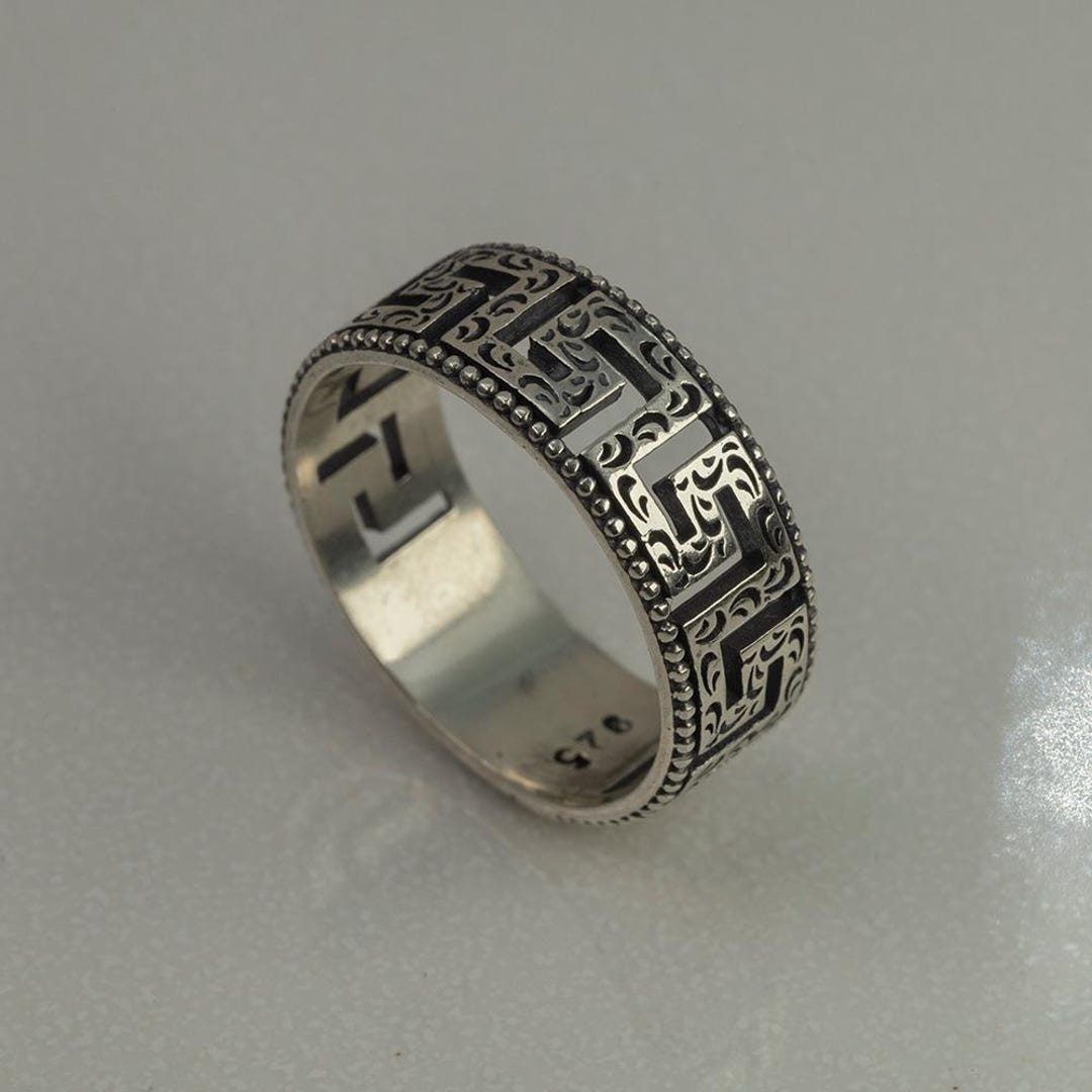 Meander Silver Ring, Greek Meander Ring, Silver Greek Key Ring, Gold ...