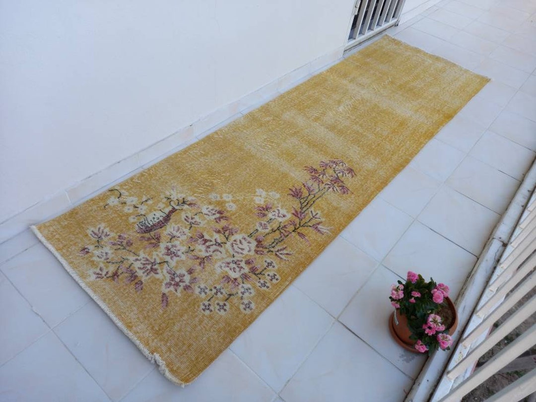 Mustard Yellow Runner Rug,9.3x2.7,feet,oushak Runner Rug,home Living ...